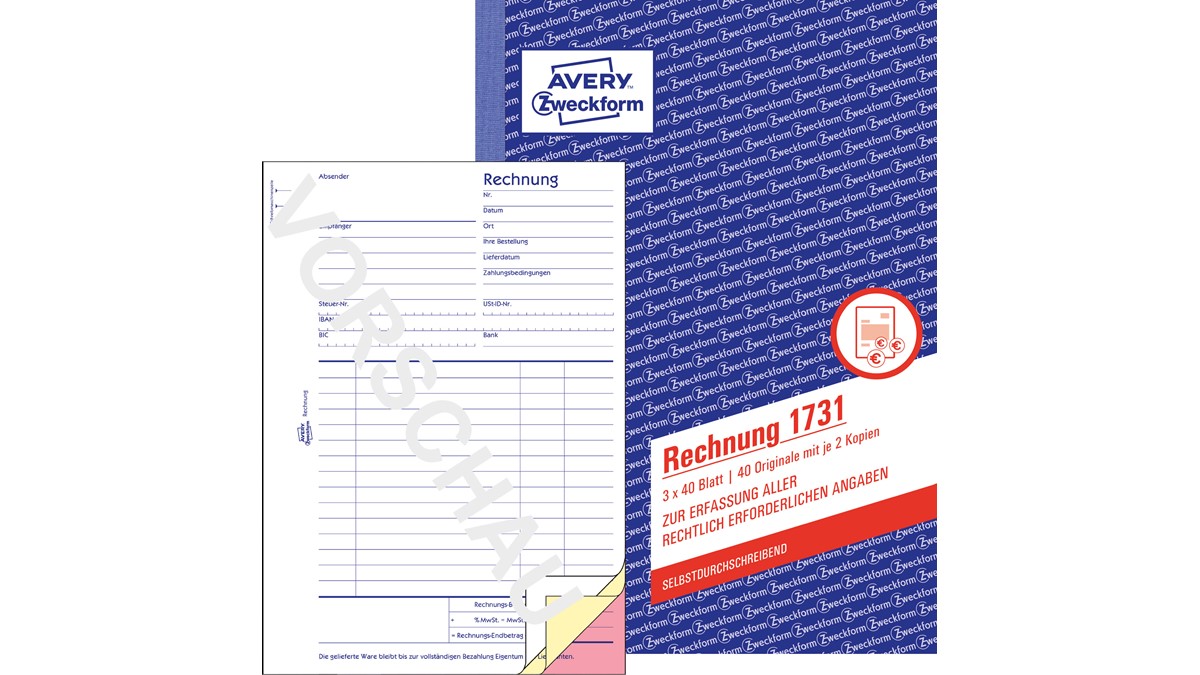 Avery Zweckform 1731 Rechnung, A5, weiß/gelb/rosa