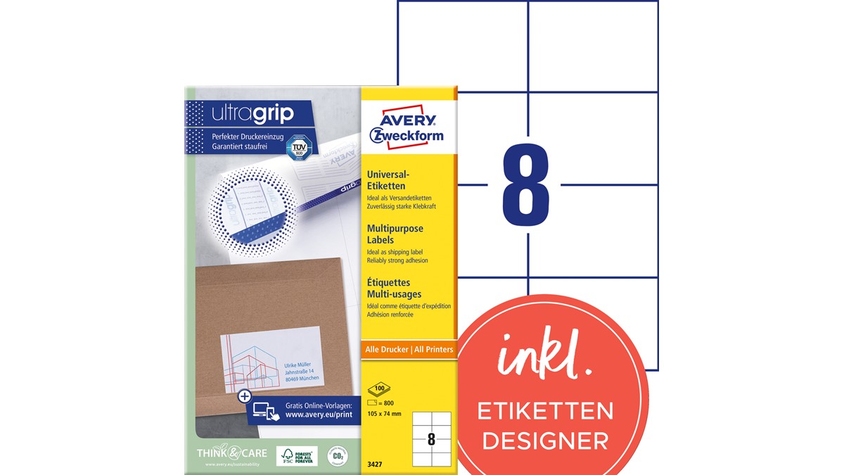 Avery Zweckform 3427 Universal-Etiketten, 105 x 74 mm, weiß