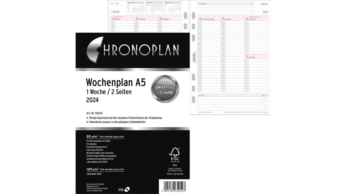 Avery Zweckform 50234 Chronoplan Wochenplan A5 2024