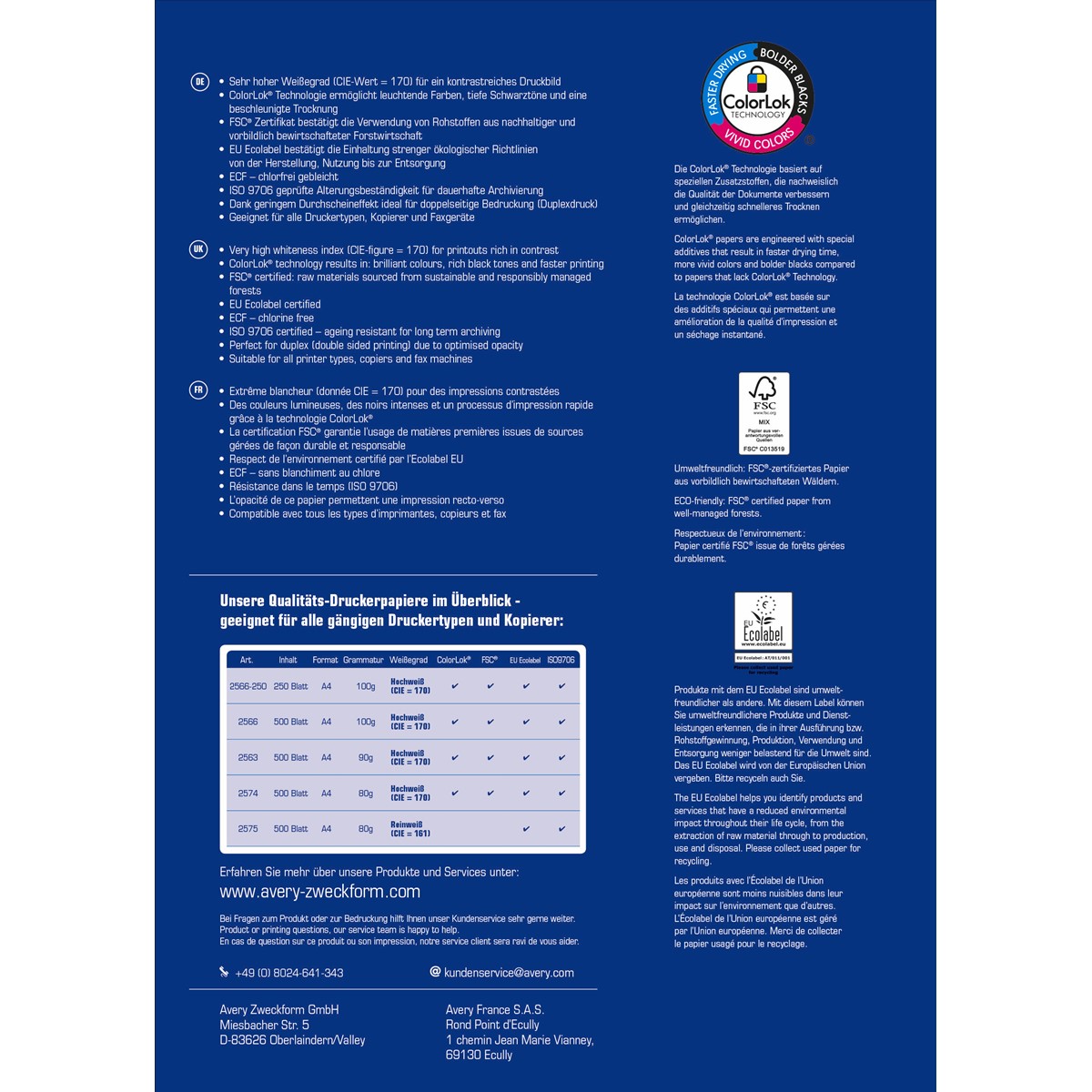 Avery Zweckform 2566 Drucker- und Kopierpapier, A4, 100 g, matt