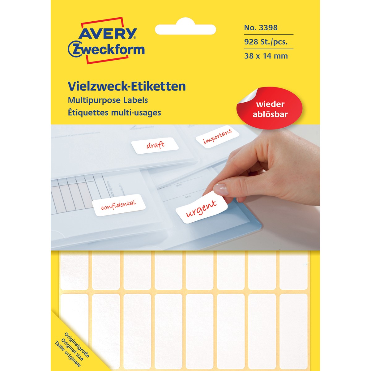 Avery Zweckform 3398 Vielzweck-Etiketten, 38 x 14 mm, weiß