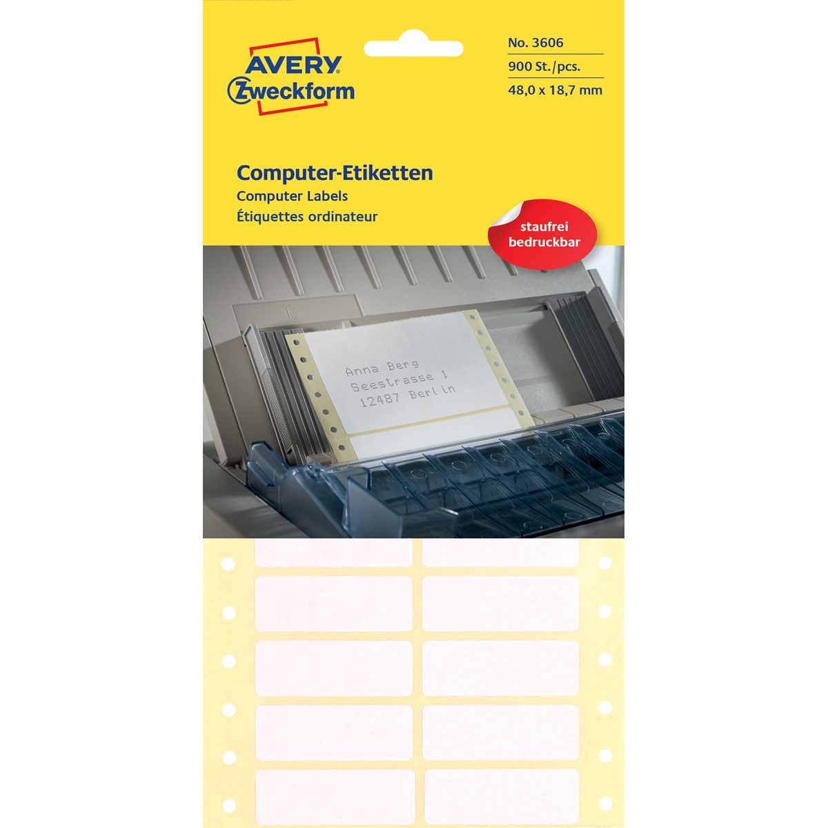 Avery Zweckform 3606 Computer-Etiketten, endlos, 48 x 19 mm