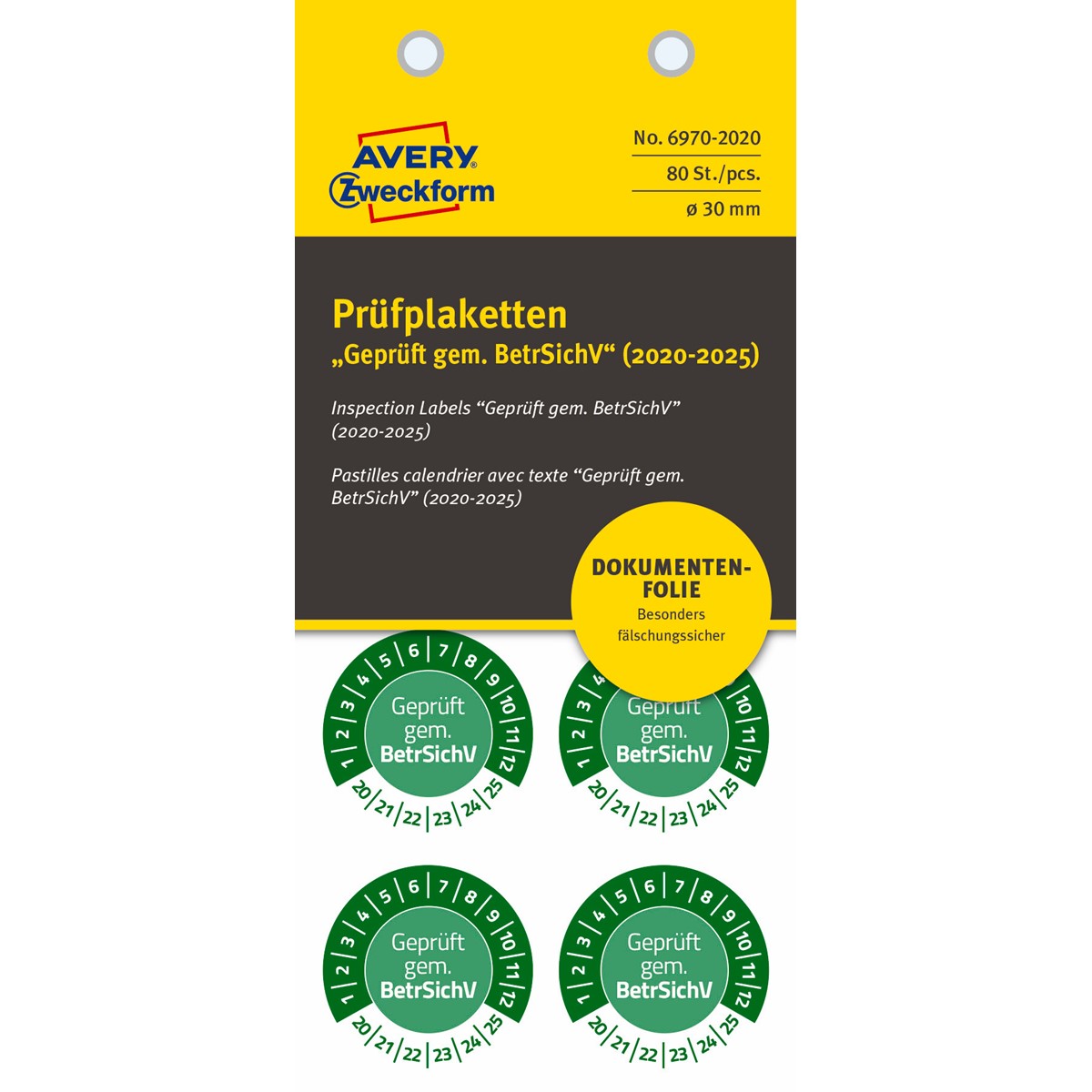 Avery Zweckform 6970-2020 Prüfplaketten "Geprüft gem. BetrSichV"
