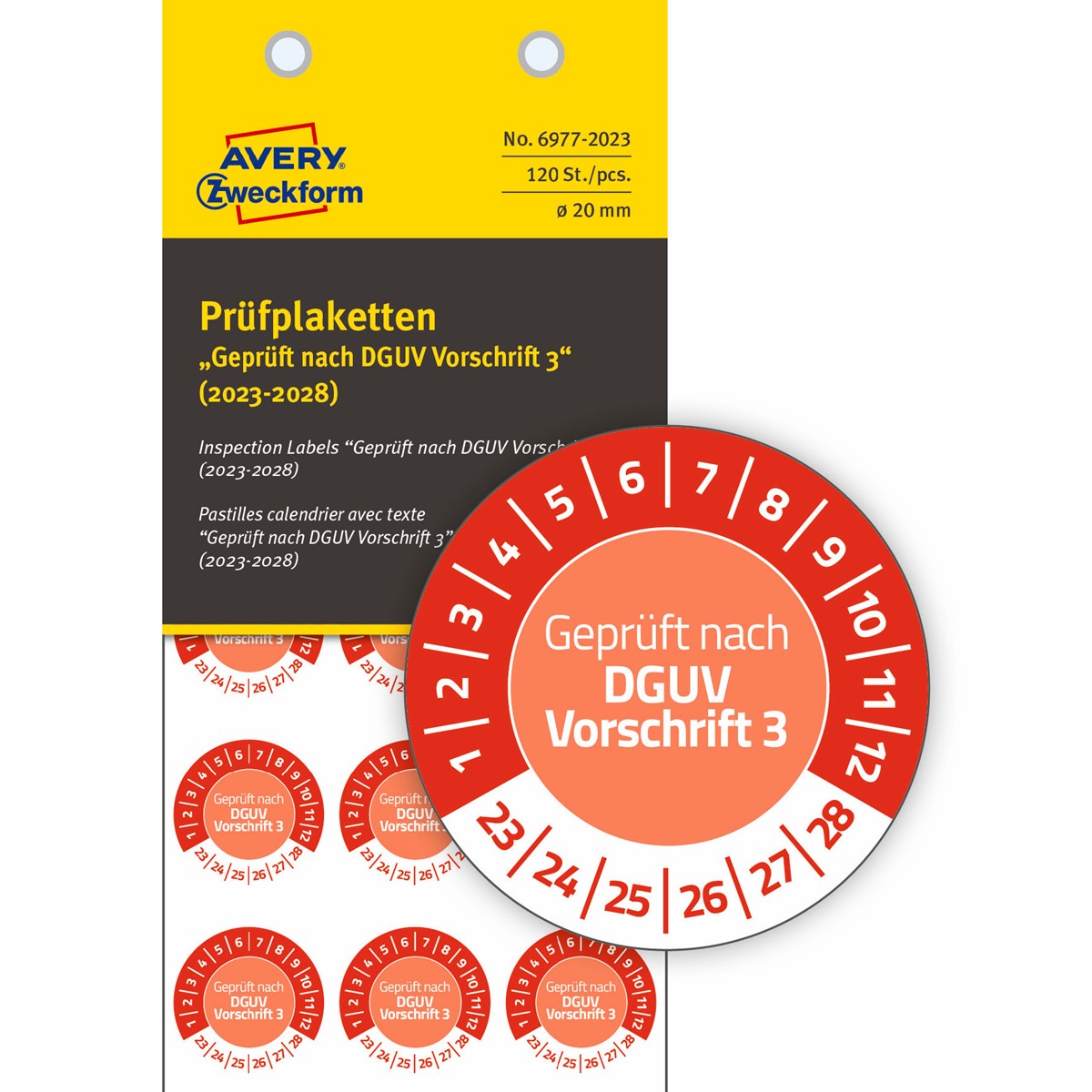 Avery Zweckform 6977-2023 Prüfplaketten "Geprüft nach DGUV Vorschrift 3"