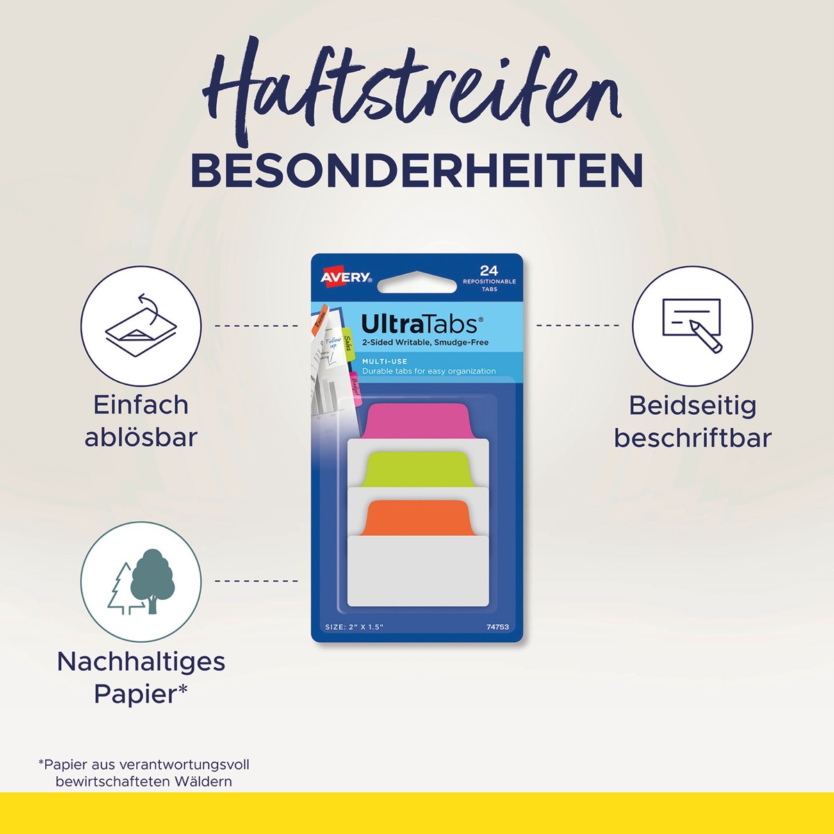 Avery Zweckform 74788 UltraTabs Haftstreifen, 25,4 x 38,1 mm