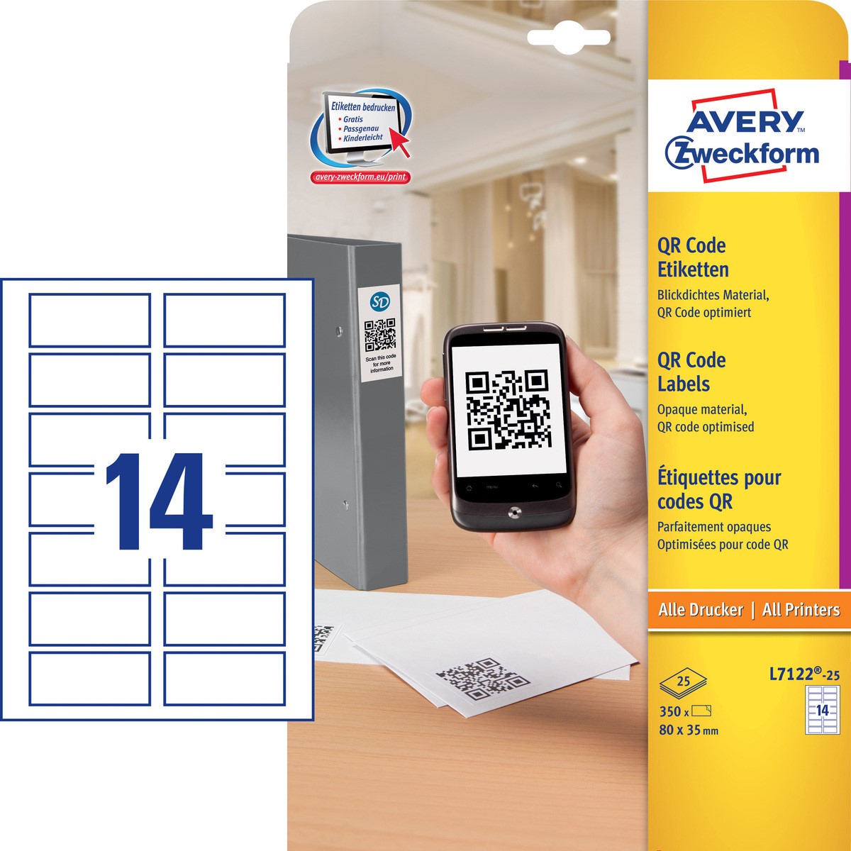 Avery Zweckform L7122-25 QR Code Etiketten 80x35mm