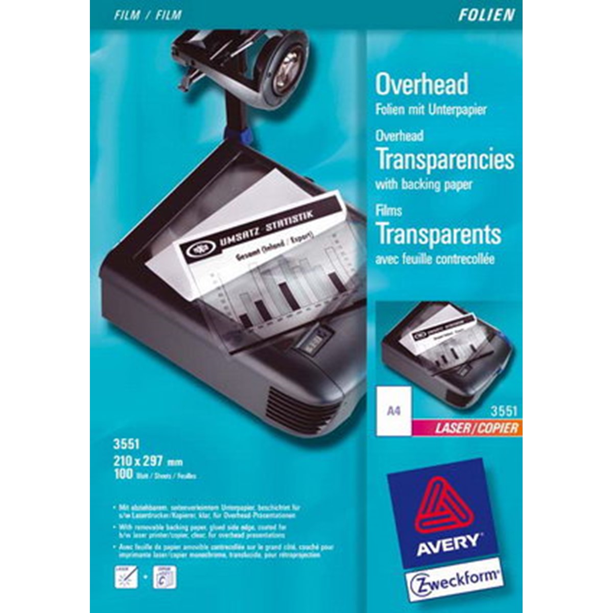 Avery Zweckform 3551 Overhead-Folien, A40,10 mmfür Laserdrucker