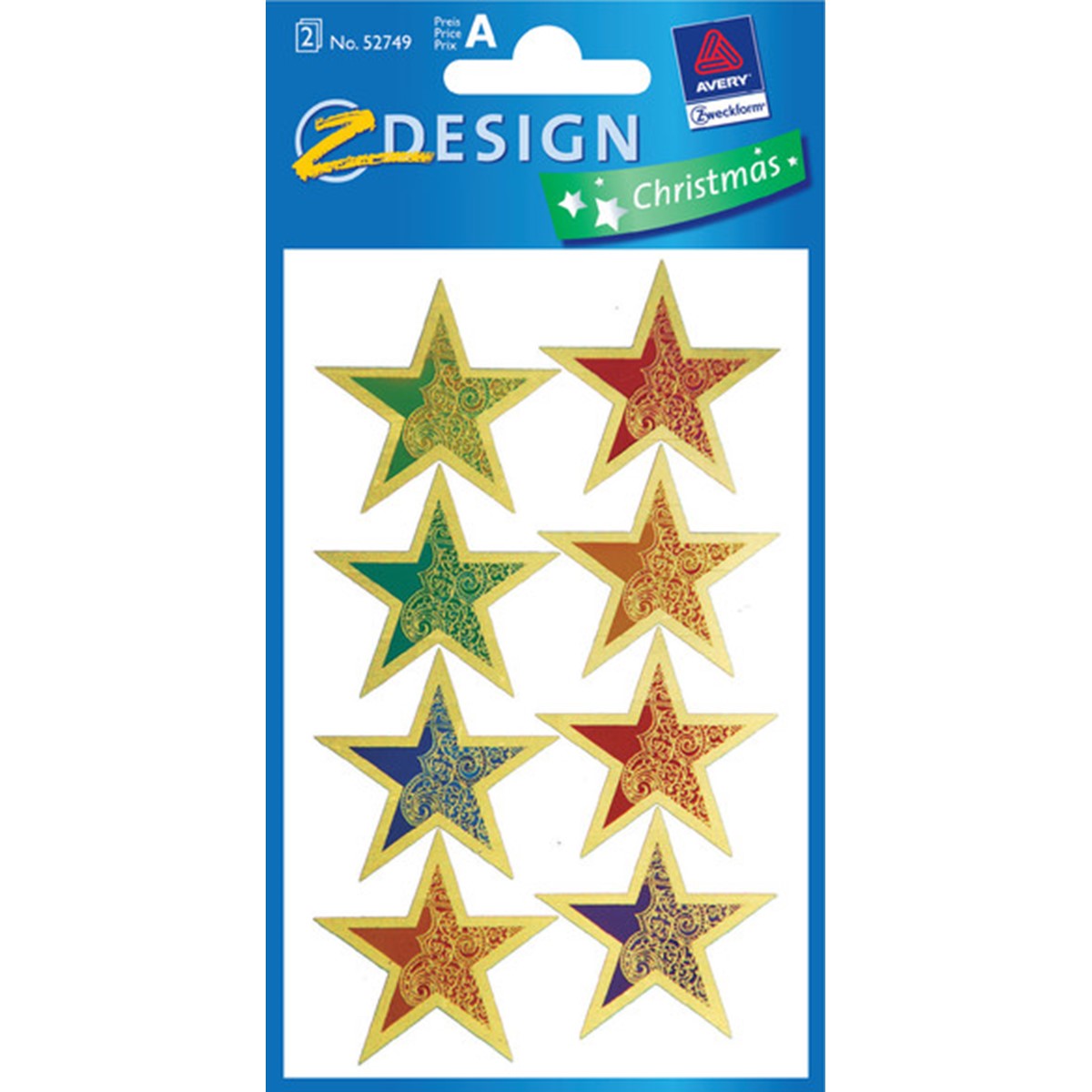 Z-Design 52749 Papier Sticker "Sterne, bunt", geprägt