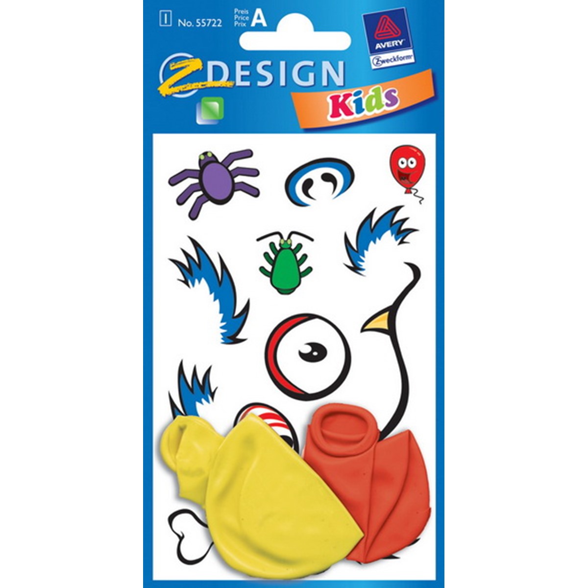 Z-Design 55722 Luftballon Gesichter Sticker Monster + 2 Luftballons