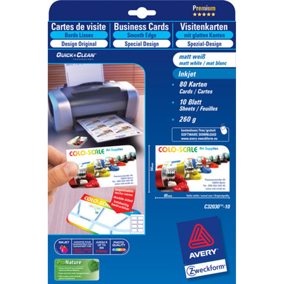 Avery Zweckform C32030-10 Premium-Visitenkarten, Spezialdesign mit 2 ...